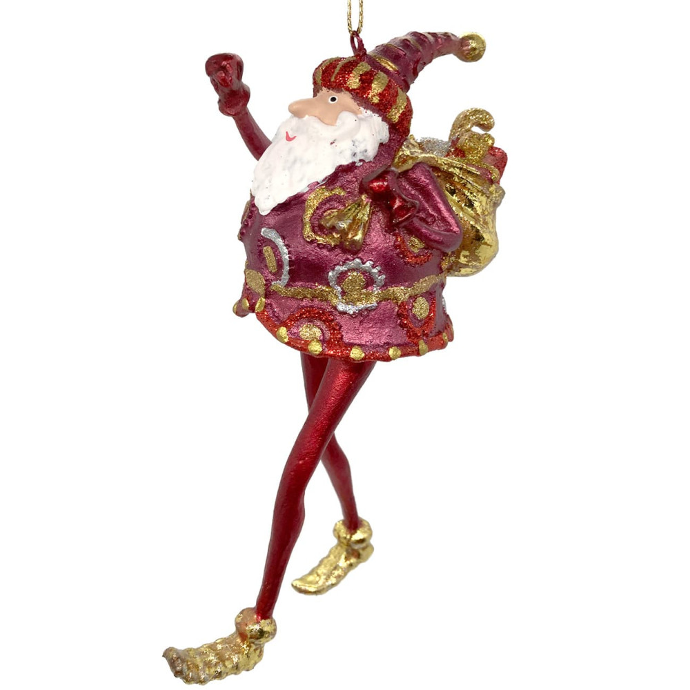 Skøn julemand med lange tynde ben og gavesækken på ryggen.